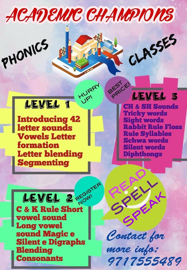 Phonics classes for Kids. After-school classes and Events.