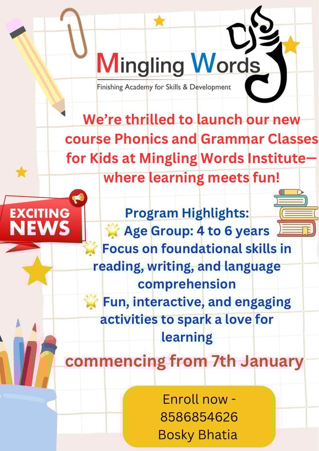 Reading Writing classes for Kids. After-school classes and Events.